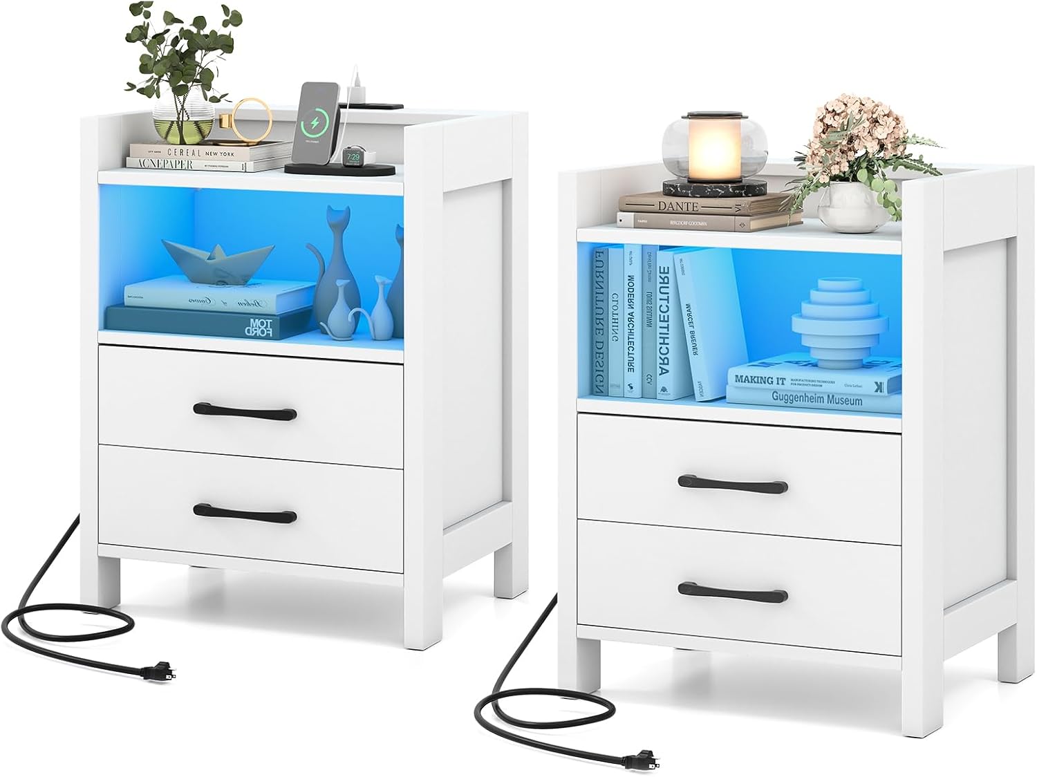 Giantex LED Nightstand with Charging Station - Bedside Table w/LED Lig ...