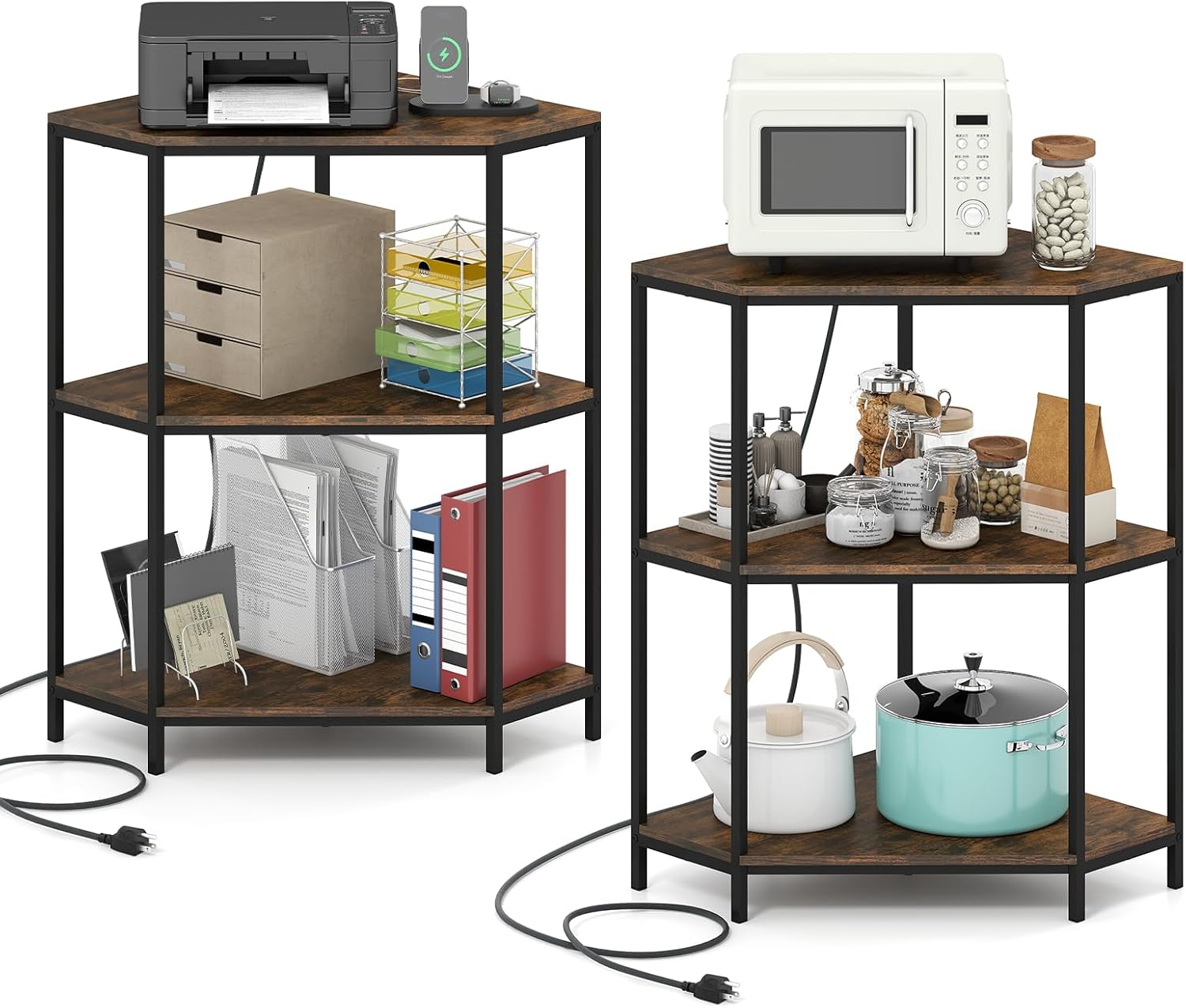 Giantex Corner Printer Stand with Charging Station and Metal Frame ...