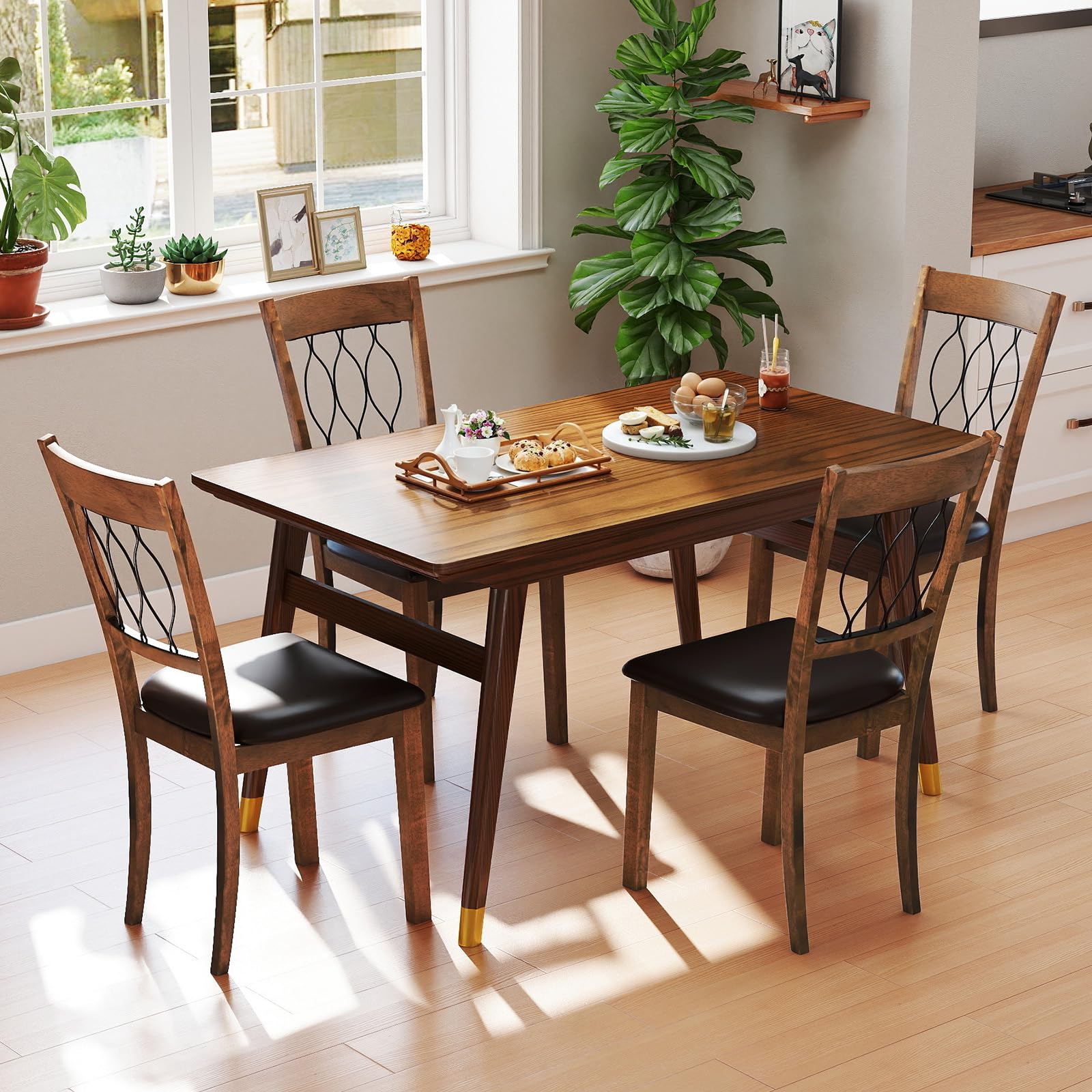 Giantex Set of 2/4 Dining Chair Fabric/Faux Leather Upholstered with P ...