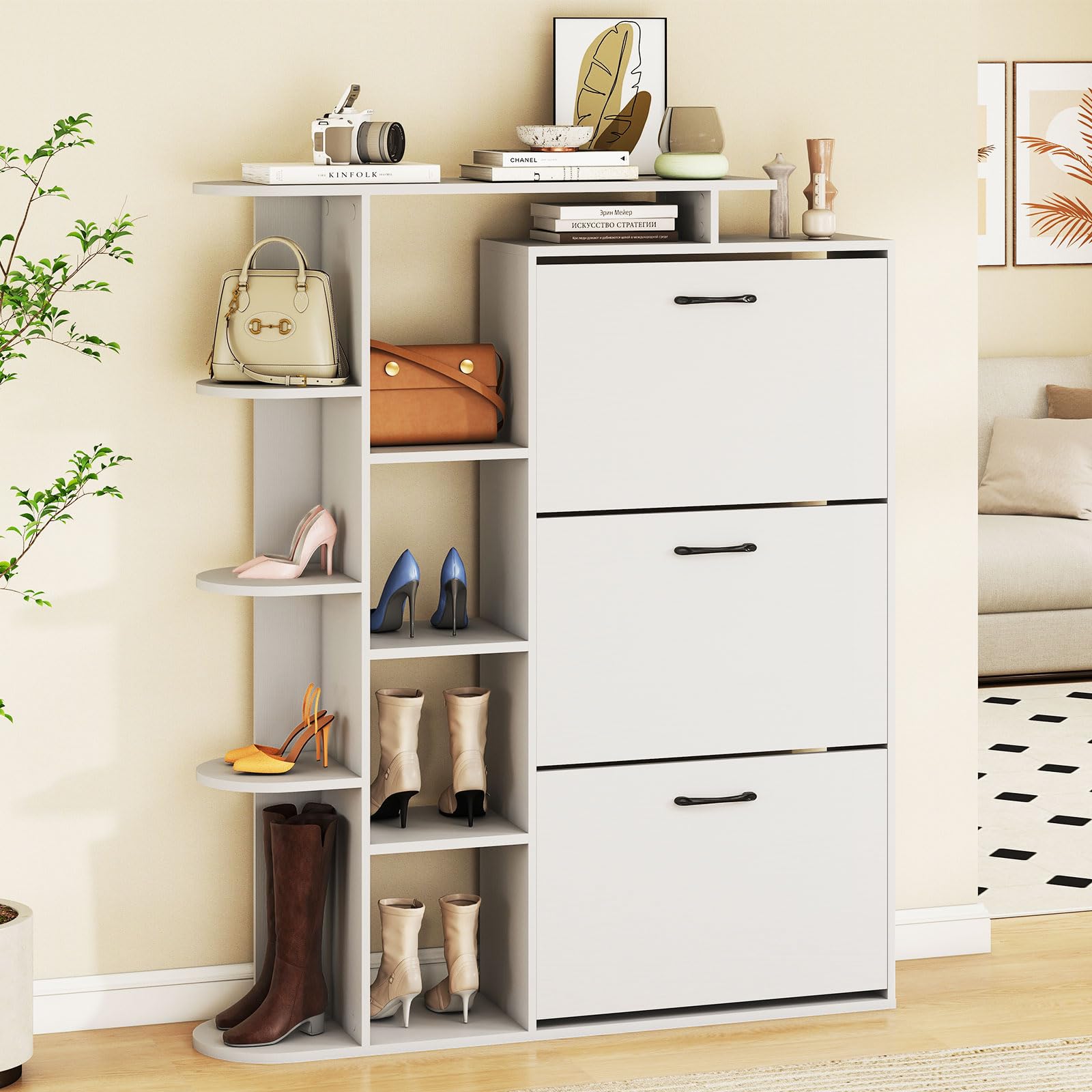 Giantex Shoe Cabinet with 3 Flip Drawers for Entryway – GiantexCA